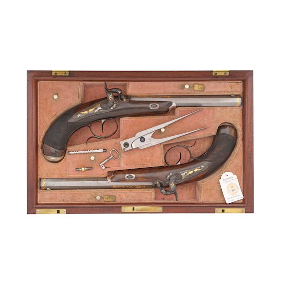 Bonhams : A Very Fine Cased Pair Of Royal Hanoverian 50-Bore Percussion ...