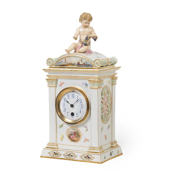 Bonhams : A late 19th century Meissen porcelain mantel clock