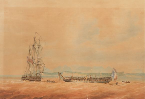 Bonhams : Nicholas Pocock (British, 1740-1821) HMS San Fiorenzo and the ...