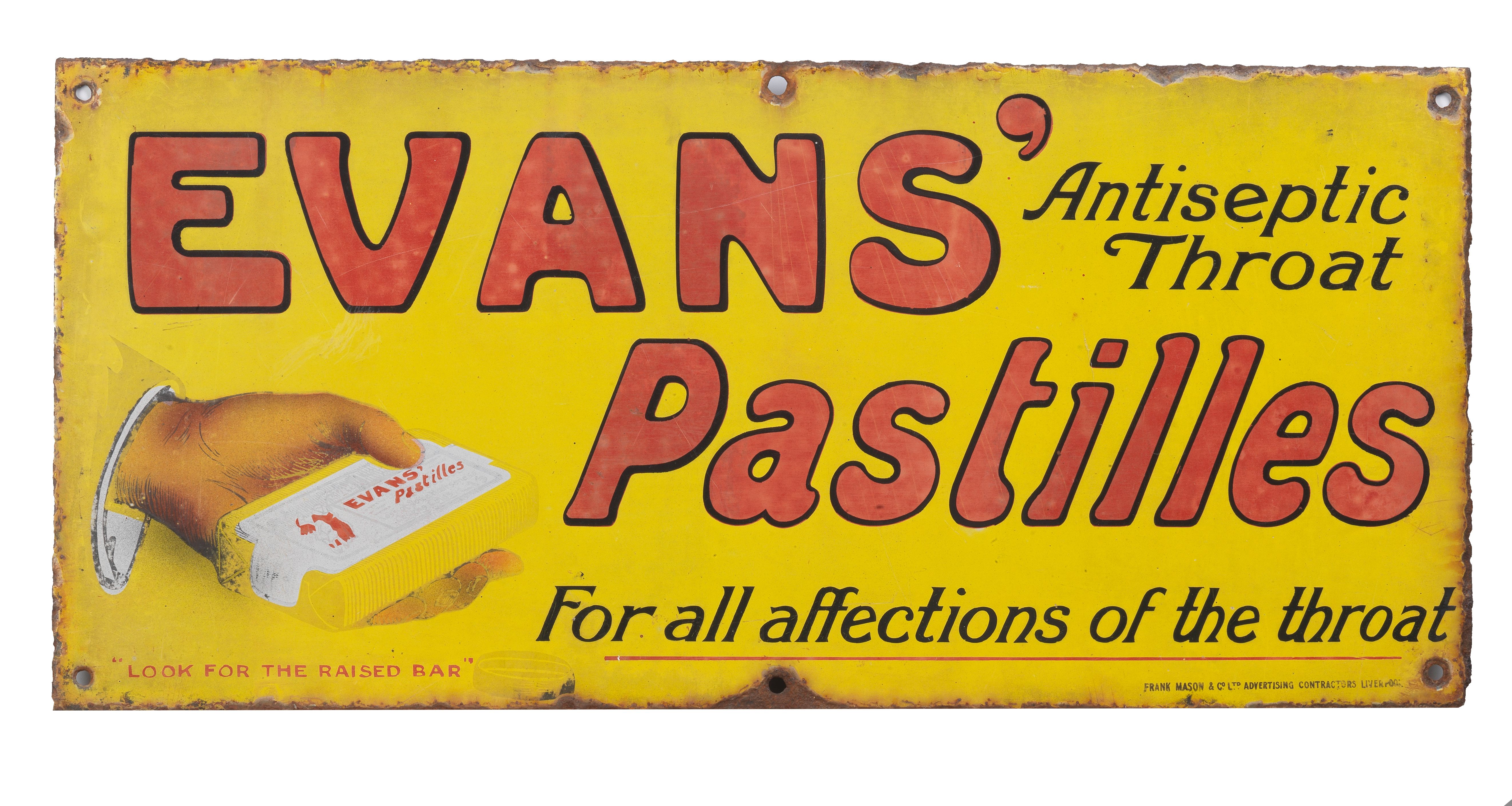 Bonhams Cars : An Evans' Pastilles enamel sign,