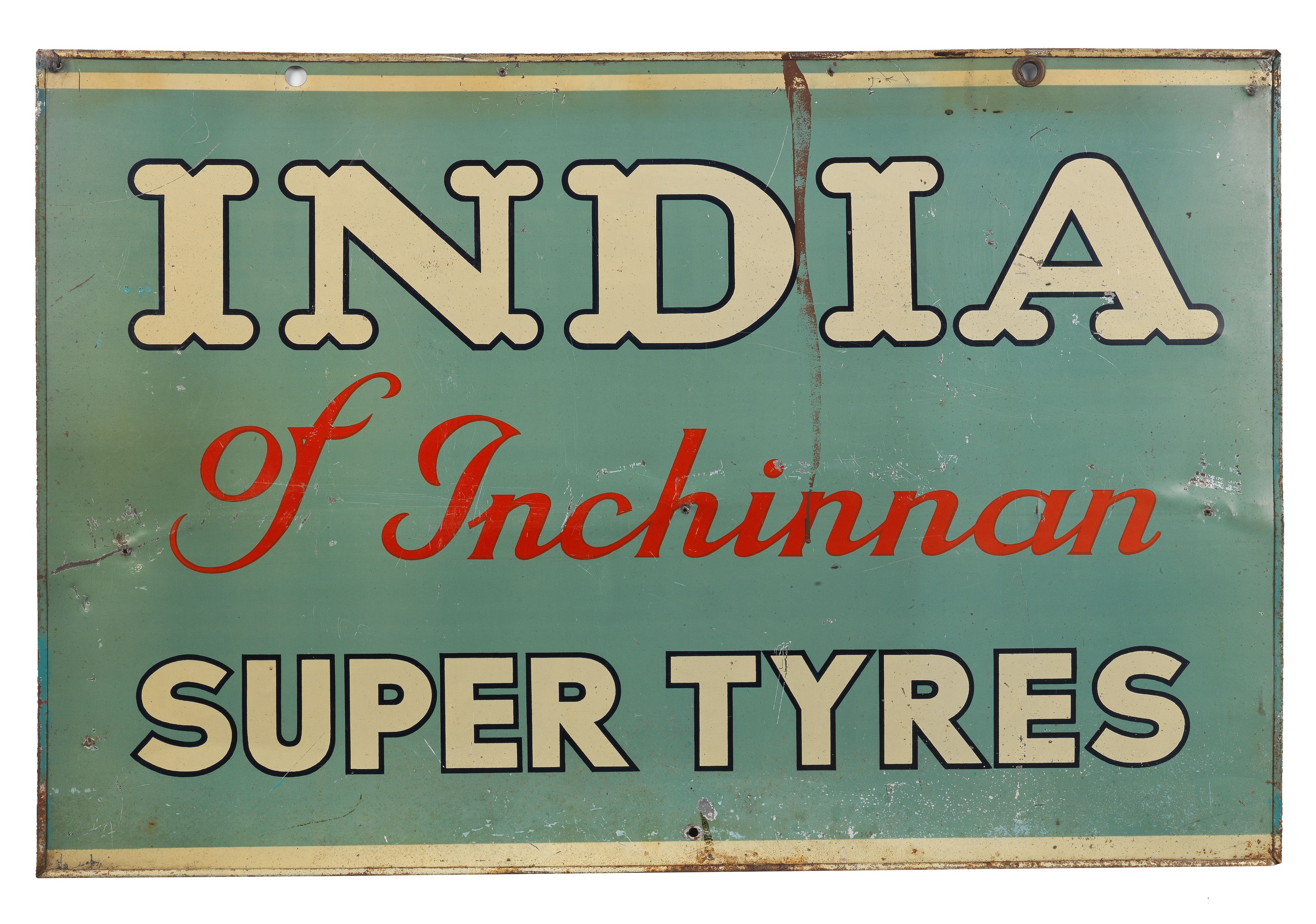 Bonhams Cars : An India Super Tyres double-sided tin sign,
