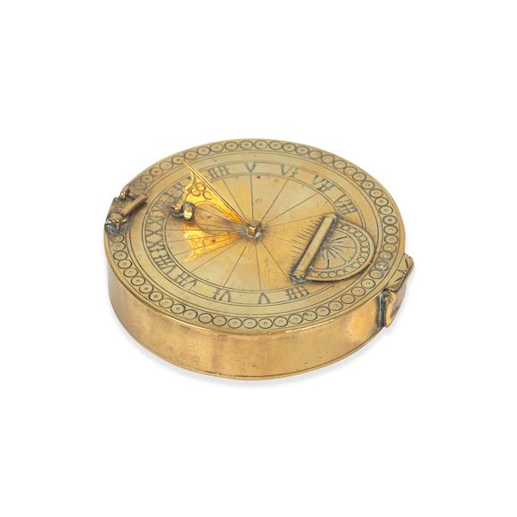Bonhams : A brass box/horizontal sundial, possibly Spanish, 17h century,