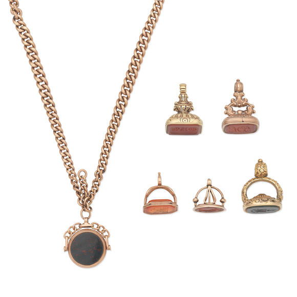 Bonhams Five Fob Seals And A Swivel Fob Pendant Necklace