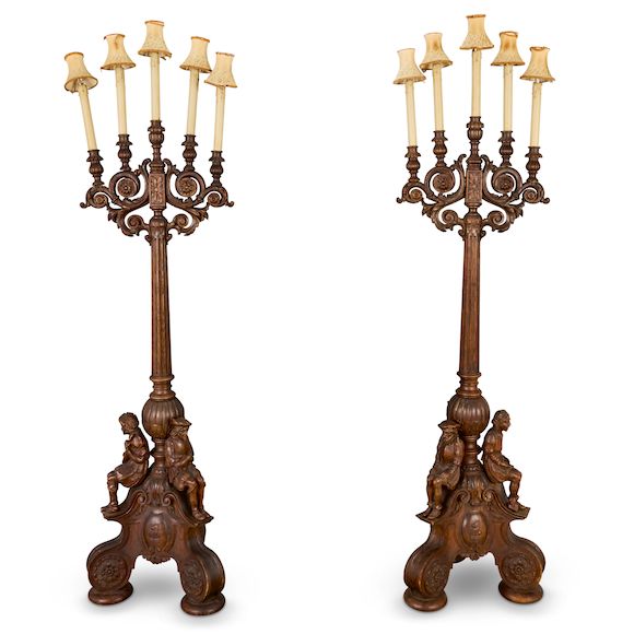 Bonhams : A pair of late Victorian or Edwardian oak floor standing five ...