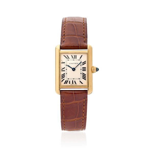 Bonhams : Cartier. An 18K gold quartz wristwatch Tank, Ref: 2442 ...