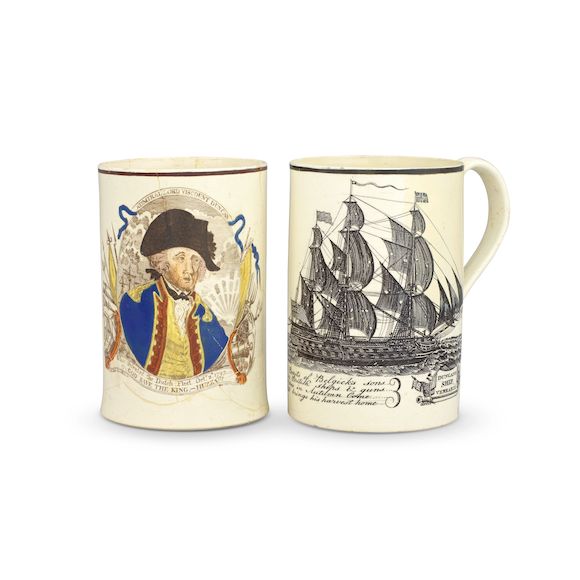 Bonhams : Duncan and Camperdown: Two rare creamware mugs, circa 1800