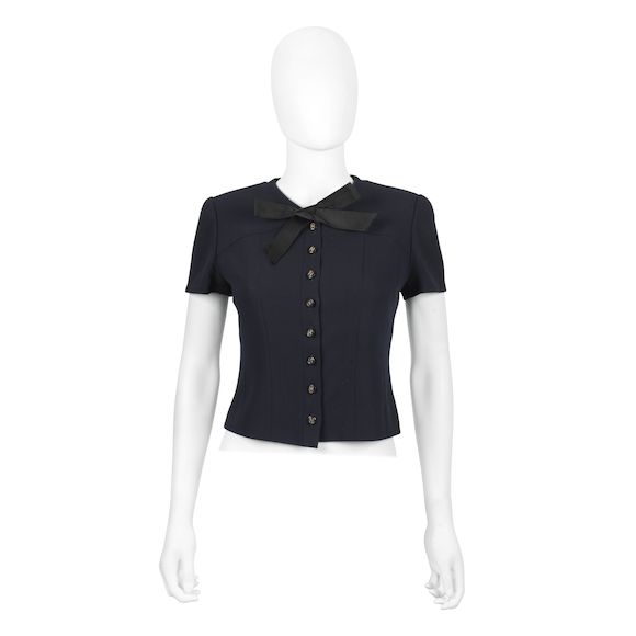 Bonhams : Chanel: a Navy Blue Bow Detail Short Sleeve Top c.1995