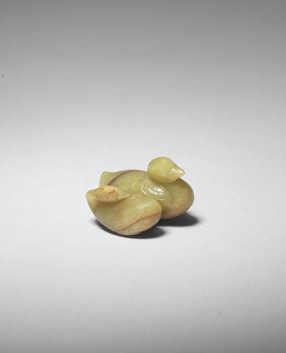 Bonhams : A RARE YELLOW JADE CARVING OF TWO GEESE 17th century
