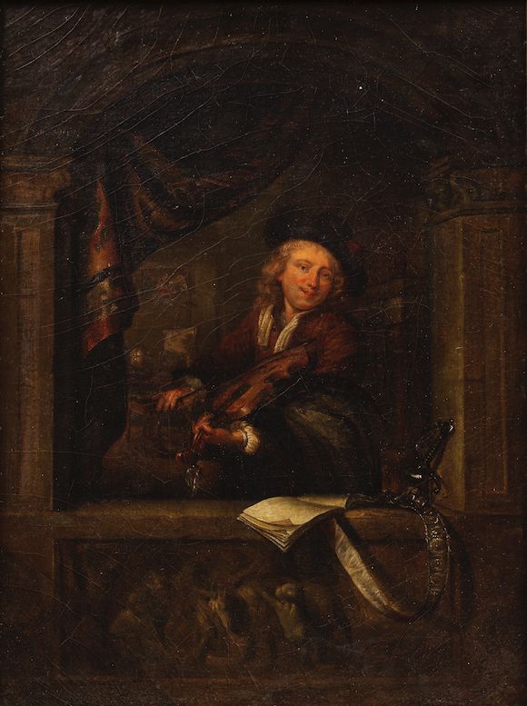 Bonhams : After Gerrit Dou, 19th Century A Minstrel playing his violin ...
