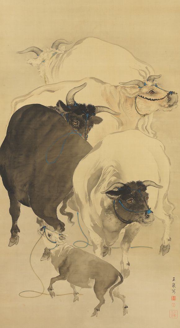 Bonhams : MOCHIZUKI GYOKUSEN (1834-1913) Five Oxen Meiji (1868-1912) or ...