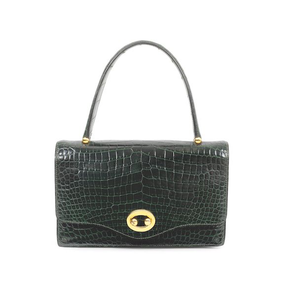 Bonhams : Hermès a Shiny Green Porosus Crocodile Boutonnière 1960s