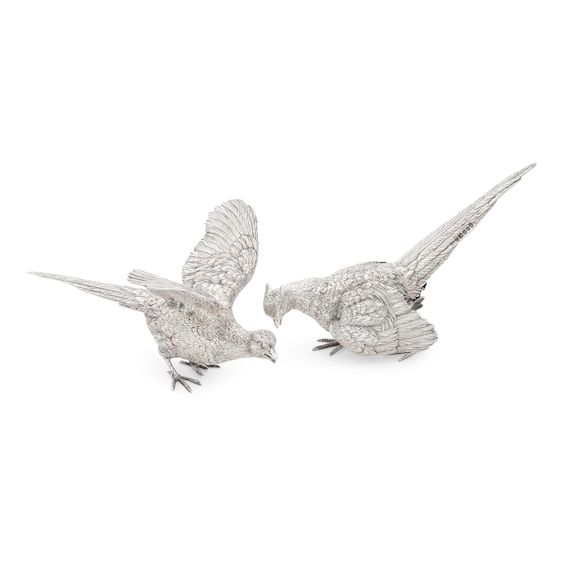 Bonhams : A pair of modern cast silver models of pheasants Da-Mar ...