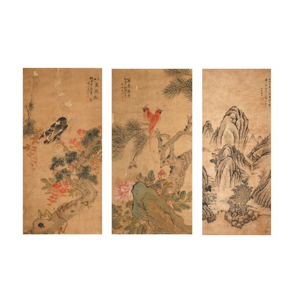 Bonhams : ZHU YAN; FOLLOWER OF LAN YIN (1585-1664) Two Bird Paintings ...