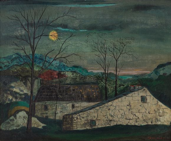 Bonhams : Fred Uhlman (British, 1901-1985) Moonlit Cottages (with a ...