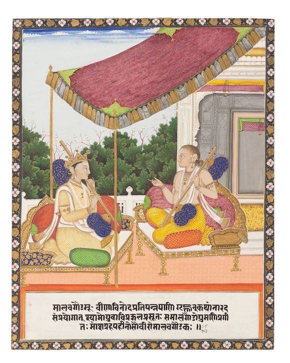 Bonhams : Two sages seated on a terrace with vinas, perhaps a ragamala ...
