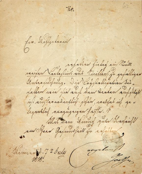Bonhams : GOETHE (JOHANN WOLFGANG VON) Letter signed, to Johann ...