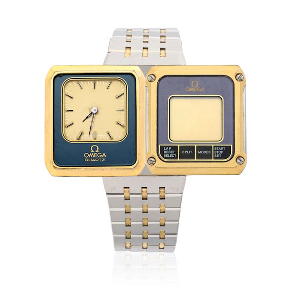 Bonhams : Omega. A stainless steel and gold plated quartz reversible ...