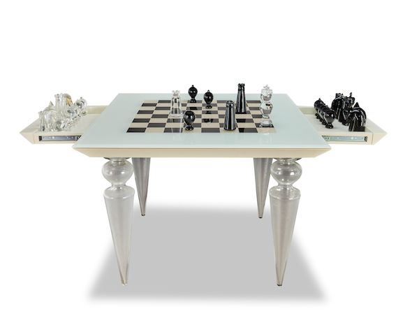 Bonhams : A limited edition Murano clear and amethyst-black glass chess ...