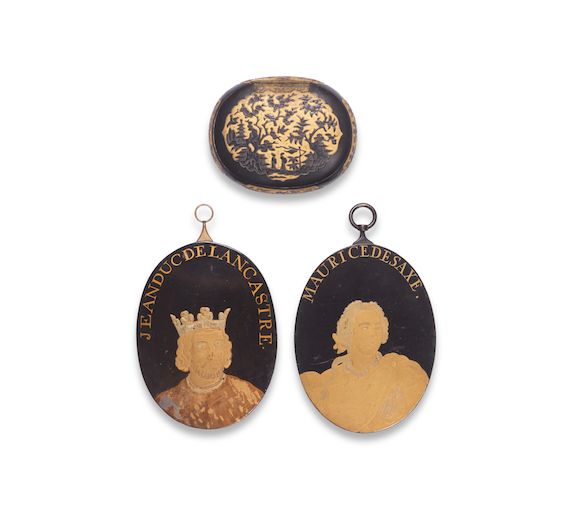Bonhams : TWO LACQUERED-COPPER COMMEMORATIVE OVAL PLAQUES AND A SAWASA ...
