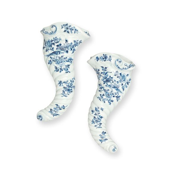 Bonhams : A rare pair of Worcester wall pockets, circa 1756-58