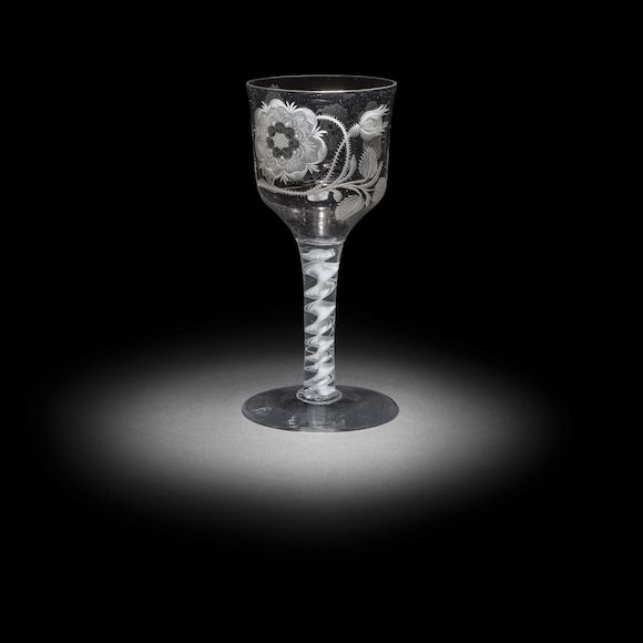 Bonhams : A rare Jacobite engraved opaque twist goblet, circa 1765