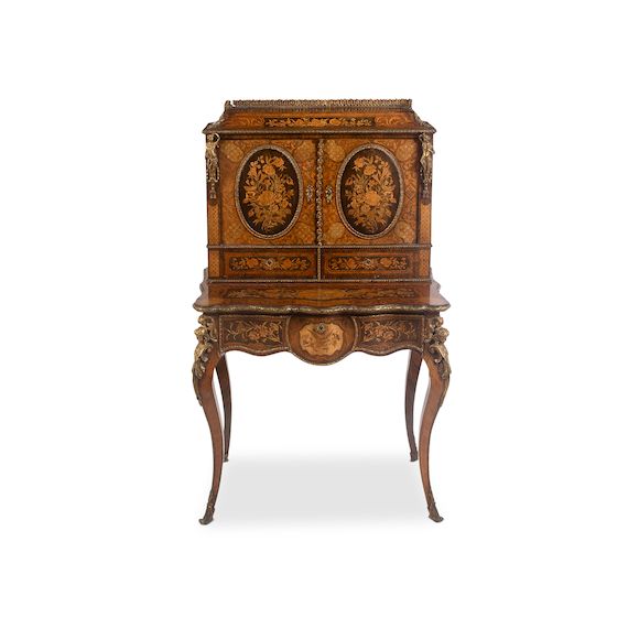 Bonhams : A 19th century American marquetry rosewood bonheur du jour ...