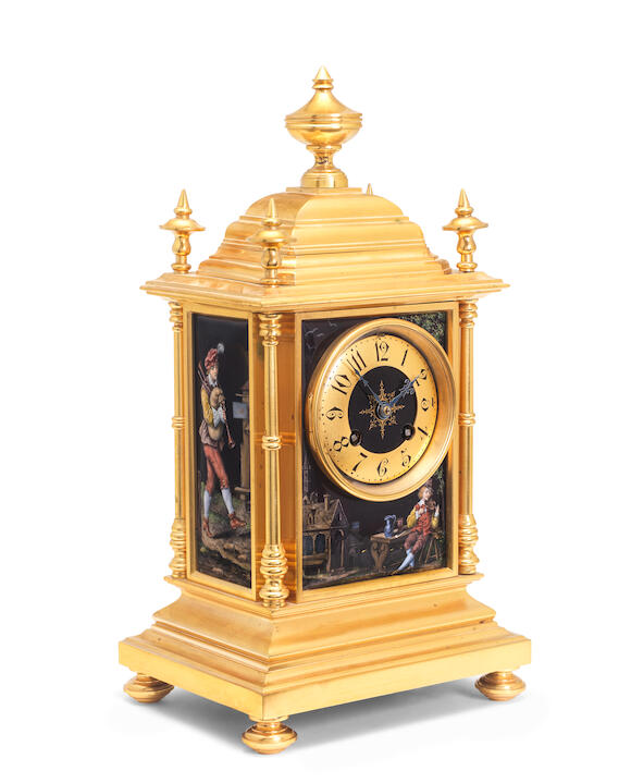 Bonhams : A good late 19th century French mantel clock with three Limoges enamel panels ...