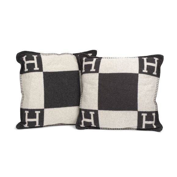 Bonhams : Hermès: Two Écru Wool Gris Foncé Avalon Pillows (includes ...