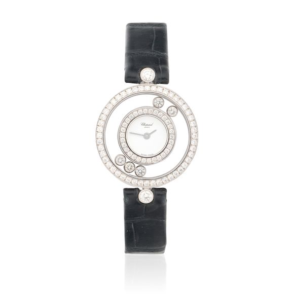 Bonhams : Chopard. A lady's 18K gold diamond set quartz wristwatch Happy Diamonds, Ref: 4097/1 ...