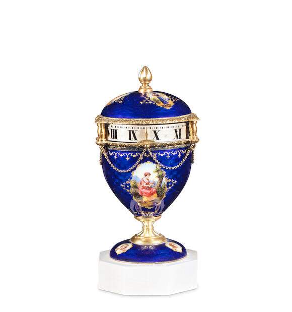 Bonhams : A fine early 20th century Austrian enamel decorated silver miniature urn timepiece ...