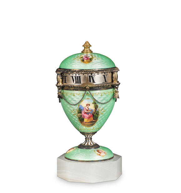 Bonhams : A good early 20th century Austrian silver and guilloche enamel decorated miniature urn ...