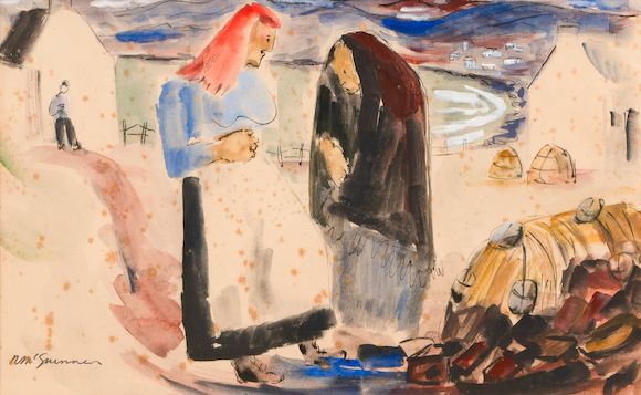 Bonhams : Norah McGuinness H.R.H.A. (Irish, 1901-1980) Gossip 23 x 37 ...