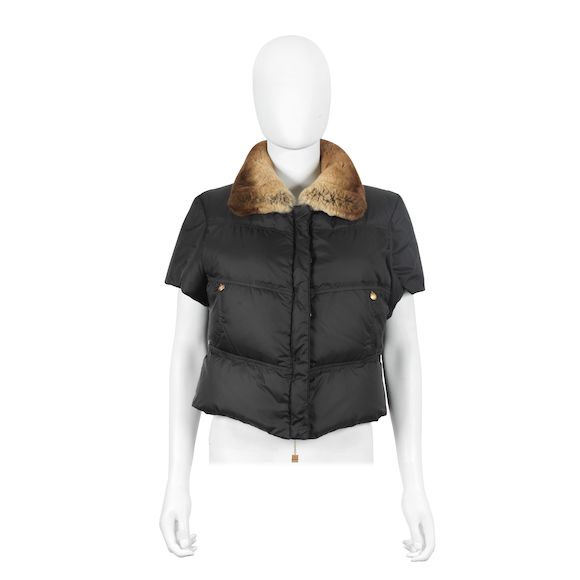 Bonhams : Fendi: a Black Short Sleeve Down Jacket with Fur Collar