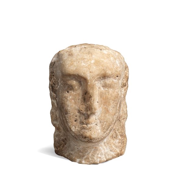 Bonhams : A South Arabian alabaster male head with stylised beard