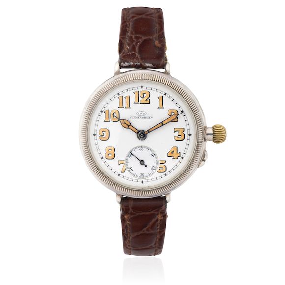 Bonhams : IWC. A silver manual wind trench style wristwatch Circa 1920