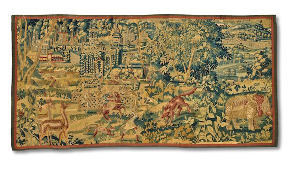 Bonhams : A Oudenaarde tapestry fragment with Rhino Late 16th century ...