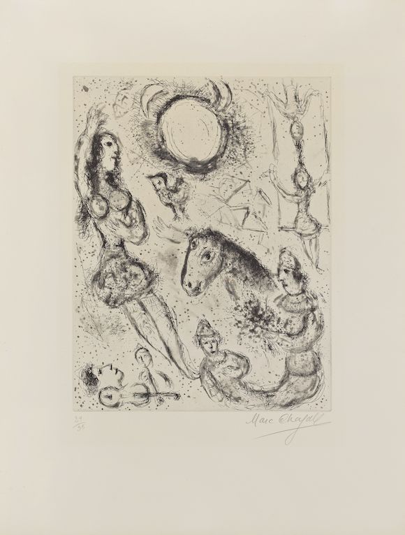 Bonhams : Marc Chagall (Russian/French, 1887-1985) Les Danseurs à la lune Etching and aquatint ...