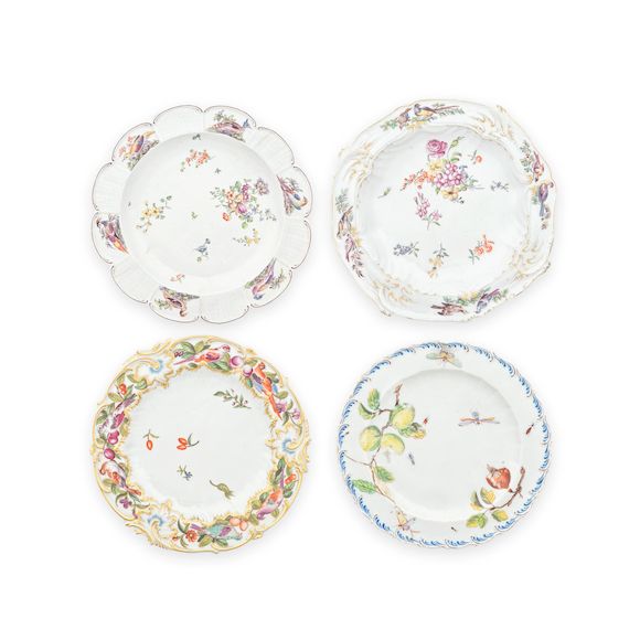 Bonhams : Four interesting Chelsea plates, circa 1755-65