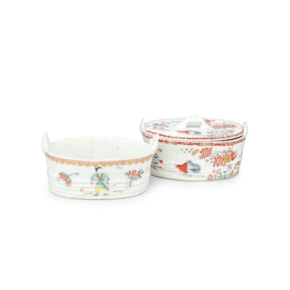 Bonhams : Two Bow butter tubs and a cover, circa 1755-58