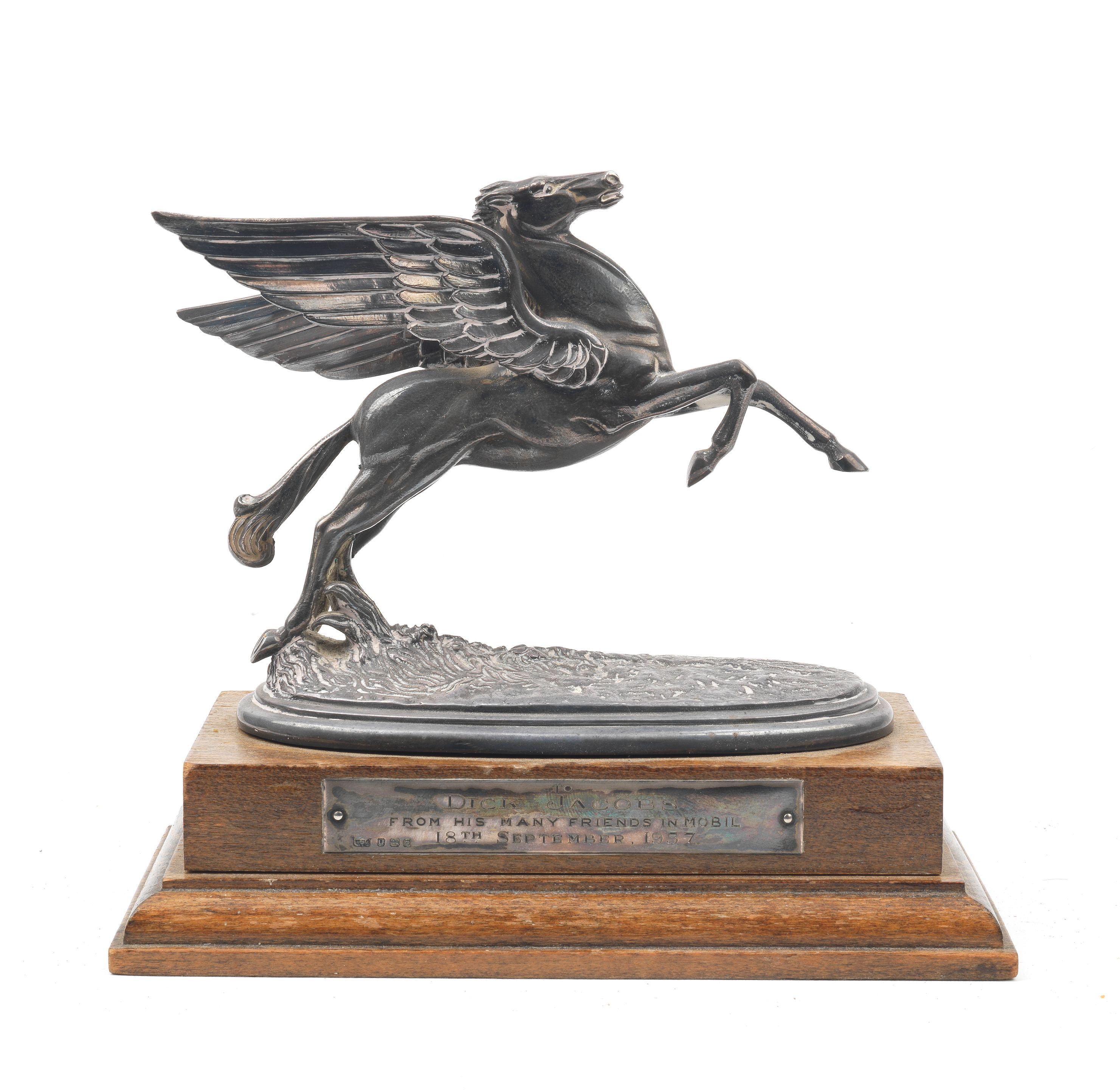 Bonhams Cars : A Mobiloil 'Pegasus' award, presented to Dick Jacobs, 1957,
