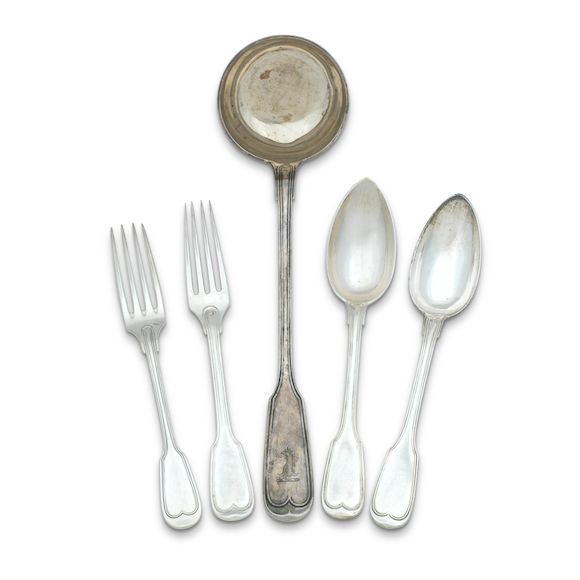 Bonhams : A collection of German fiddle and thread pattern cutlery 19th ...