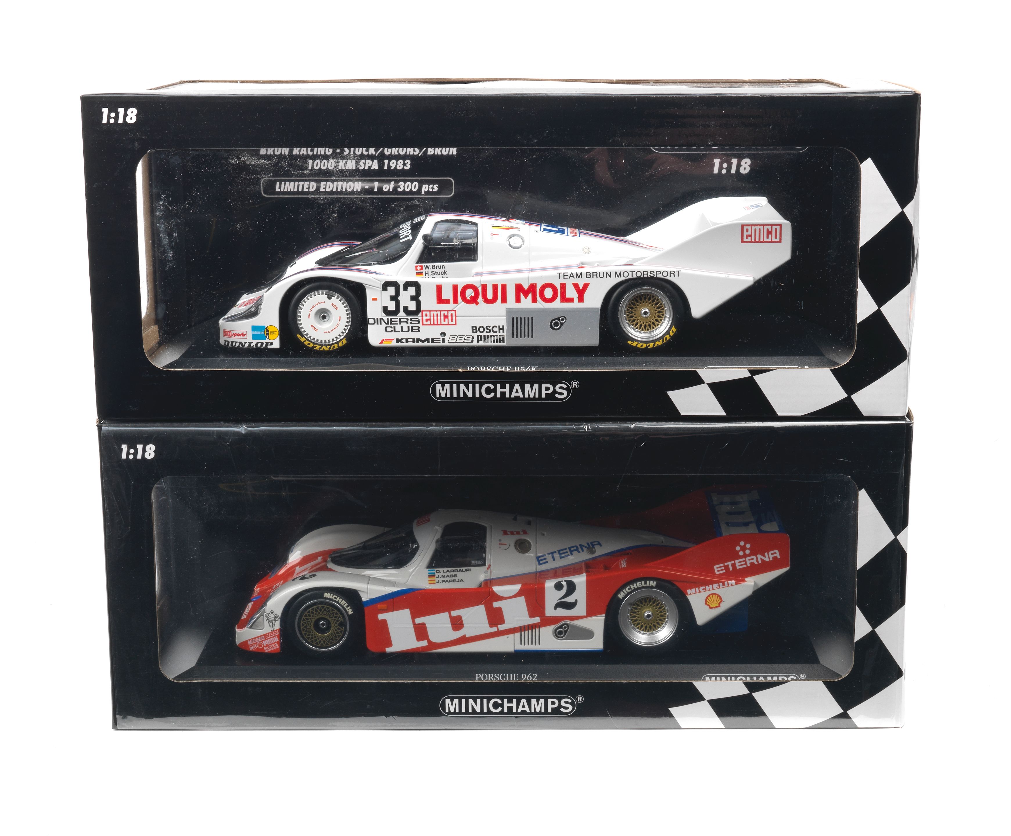 Bonhams Cars : Two boxed 1:18 scale Porsche 'Brum Racing' Endurance car ...