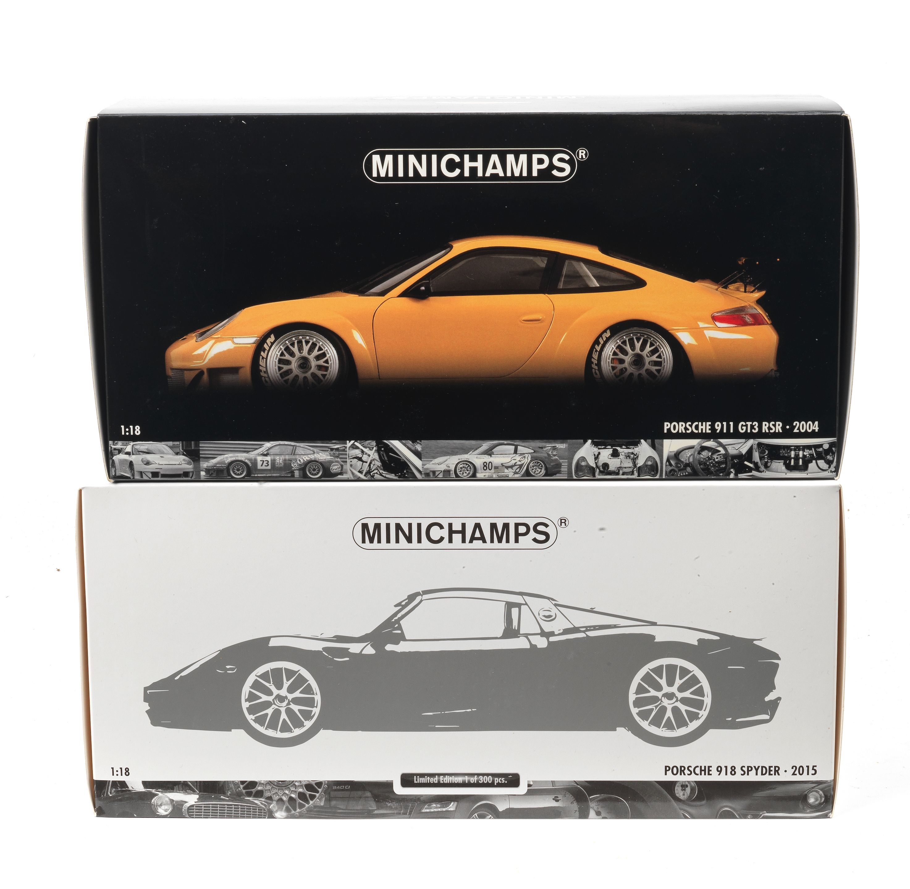 Bonhams Cars : Two boxed 1:18 scale Porsche models, by Minichamps, ((2))