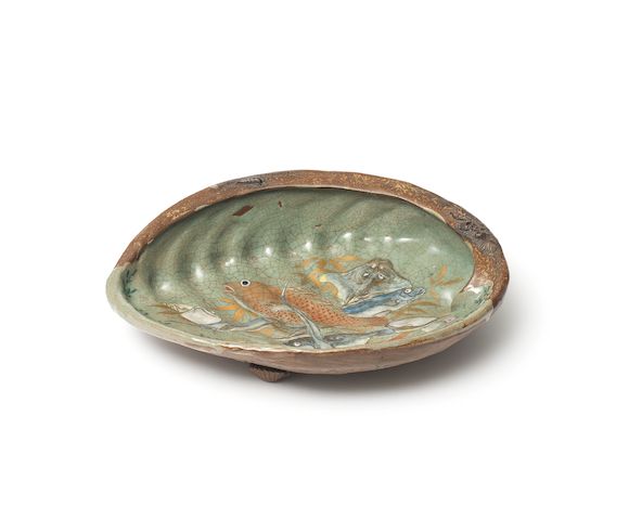 Bonhams : A STONEWARE DISH IN THE FORM OF AN AWABI (ABALONE) SHELL ...