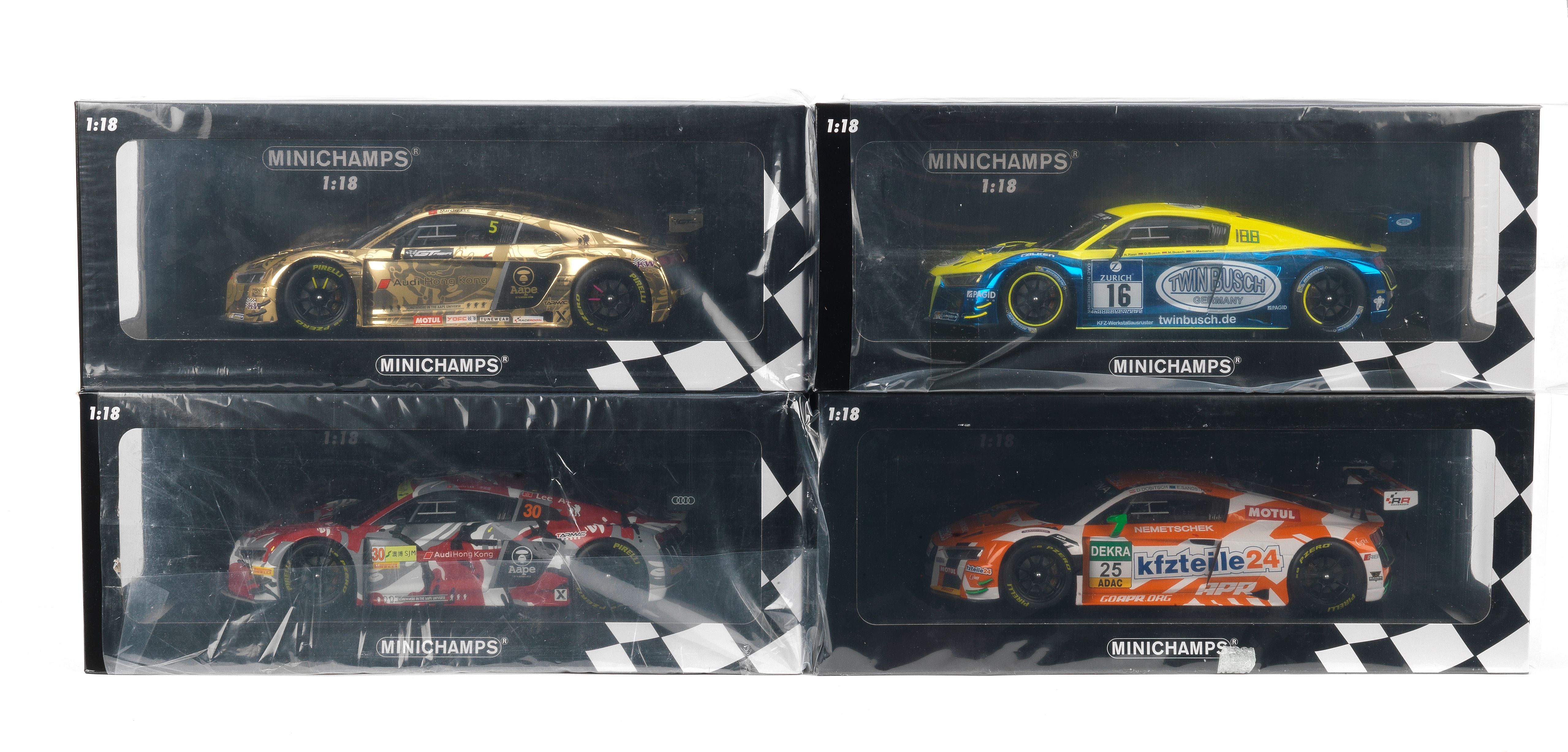 Bonhams Cars : Four boxed 1:18 scale Audi R8 racing models, by ...