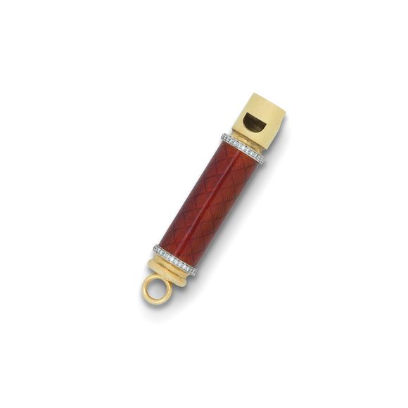 Bonhams : Asprey: An 18ct gold, enamel and diamond whistle 1985