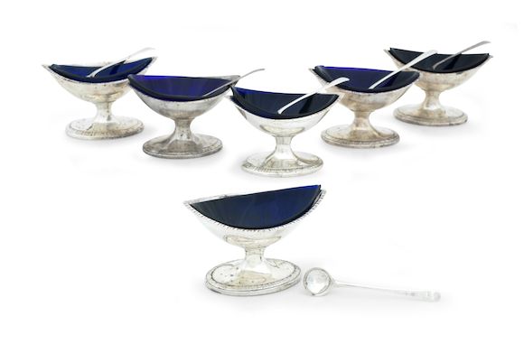 Bonhams : A set of six George III Irish silver salts by Joseph Jackson ...