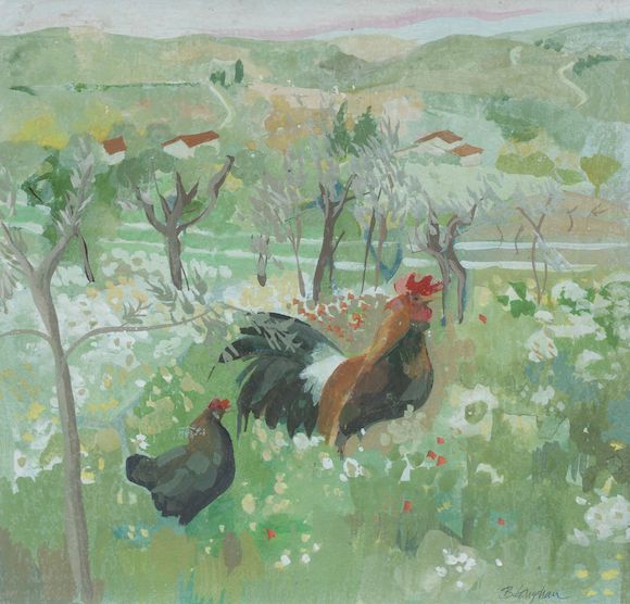Bonhams : Brenda Lenaghan, RSW (British, born 1941) Chickens in an orchard