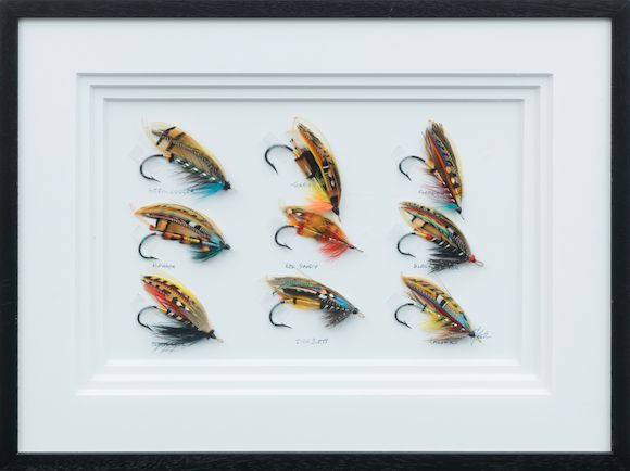 Bonhams : A framed display of nine traditionally tied Scottish Salmon ...