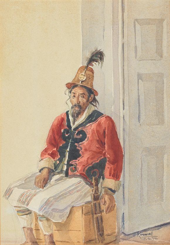 Bonhams : Kanwal Krishna (Indian, 1910-1993) Portrait of a Lepcha orderly